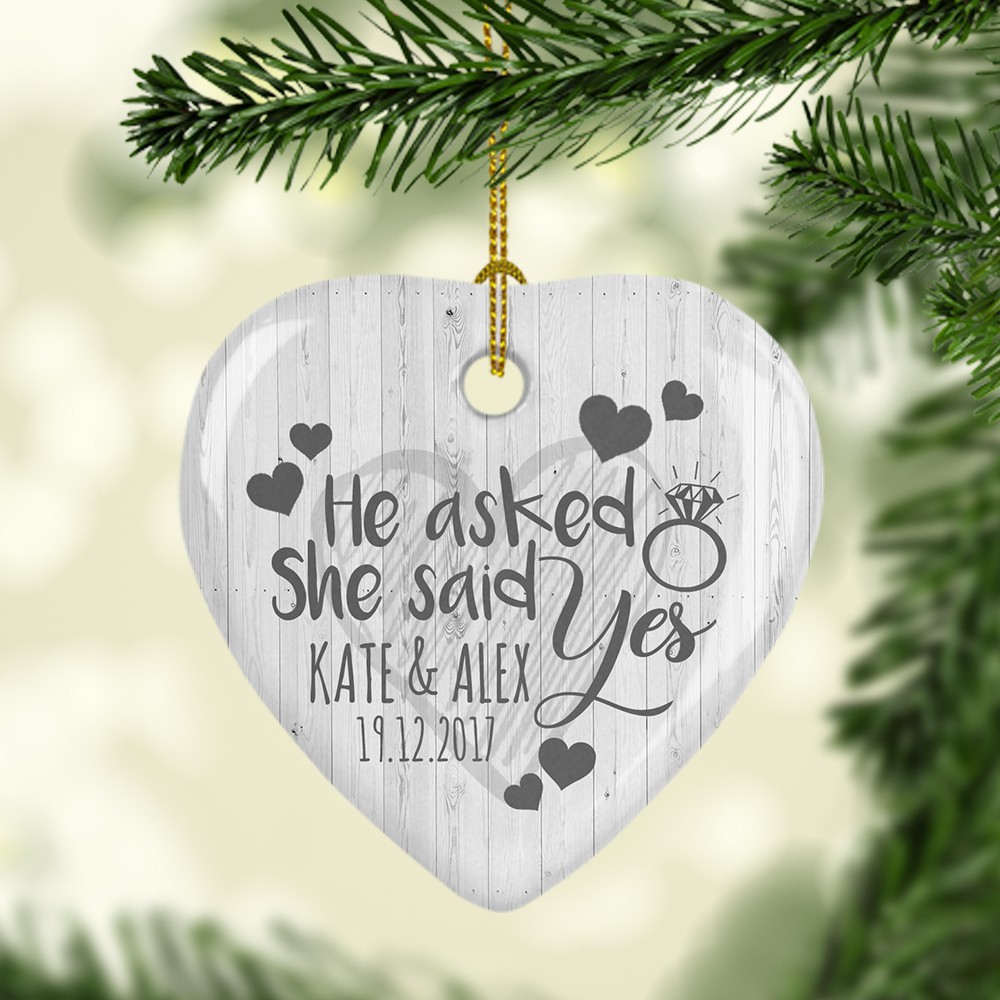 Engaged Ornament | Personalized Engagement He Asked She Said Yes ...