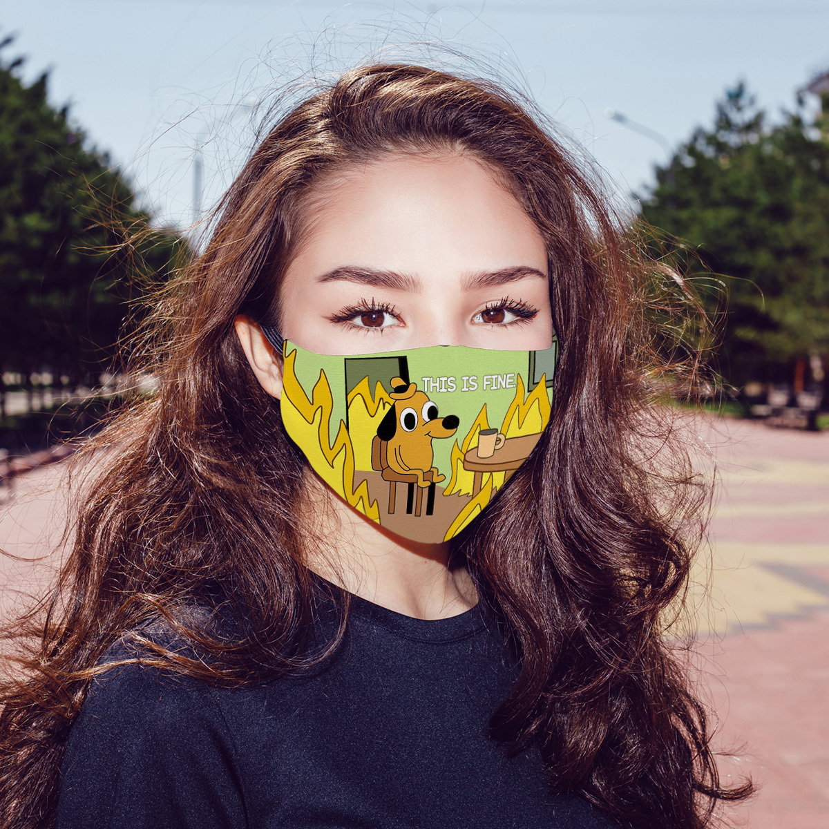 Funny Fire Dog Mask | This Is Fine Dog Washable Reusable Custom Face ...