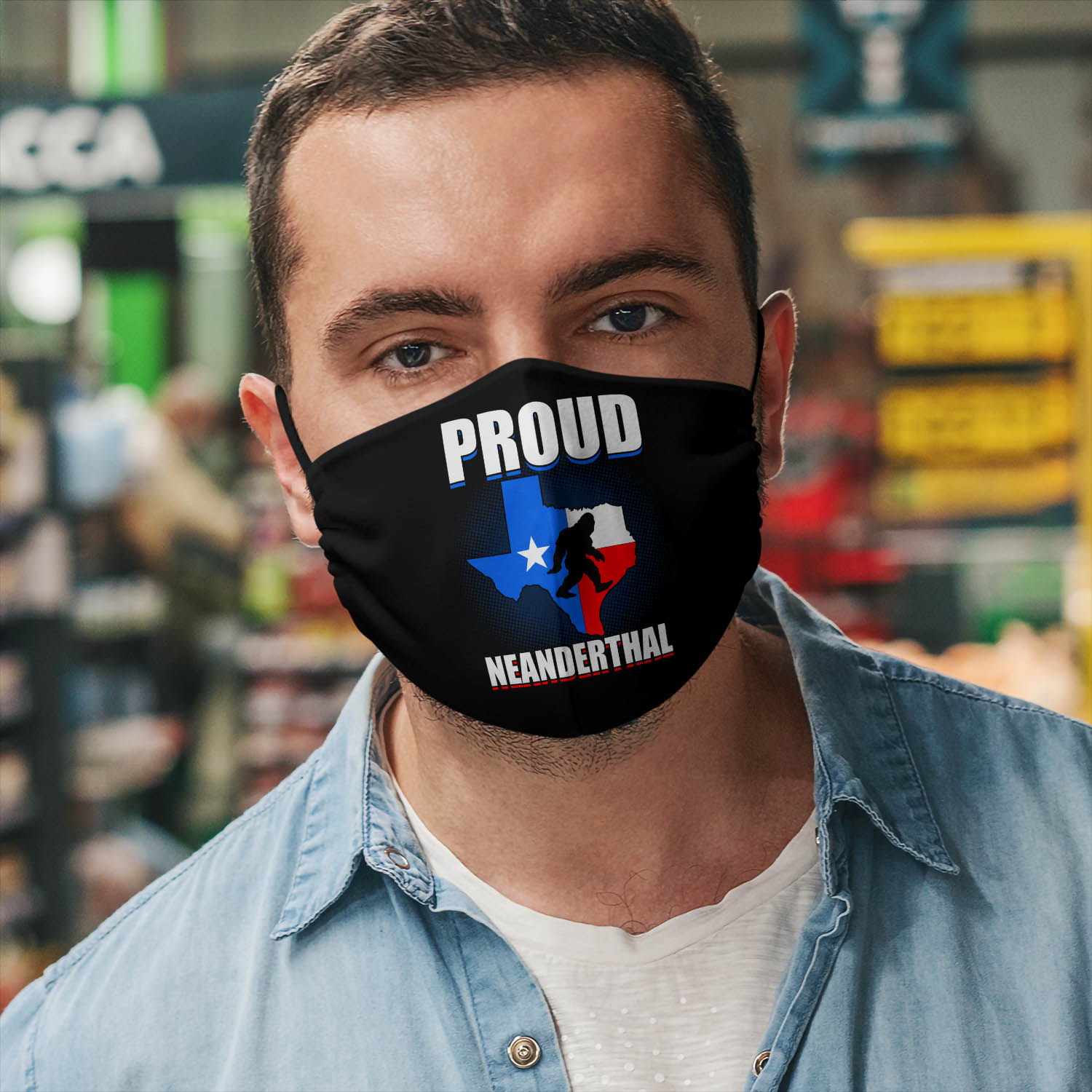Texas Neanderthal Mask | Funny Proud Neanderthal Custom Face Mask Cover ...