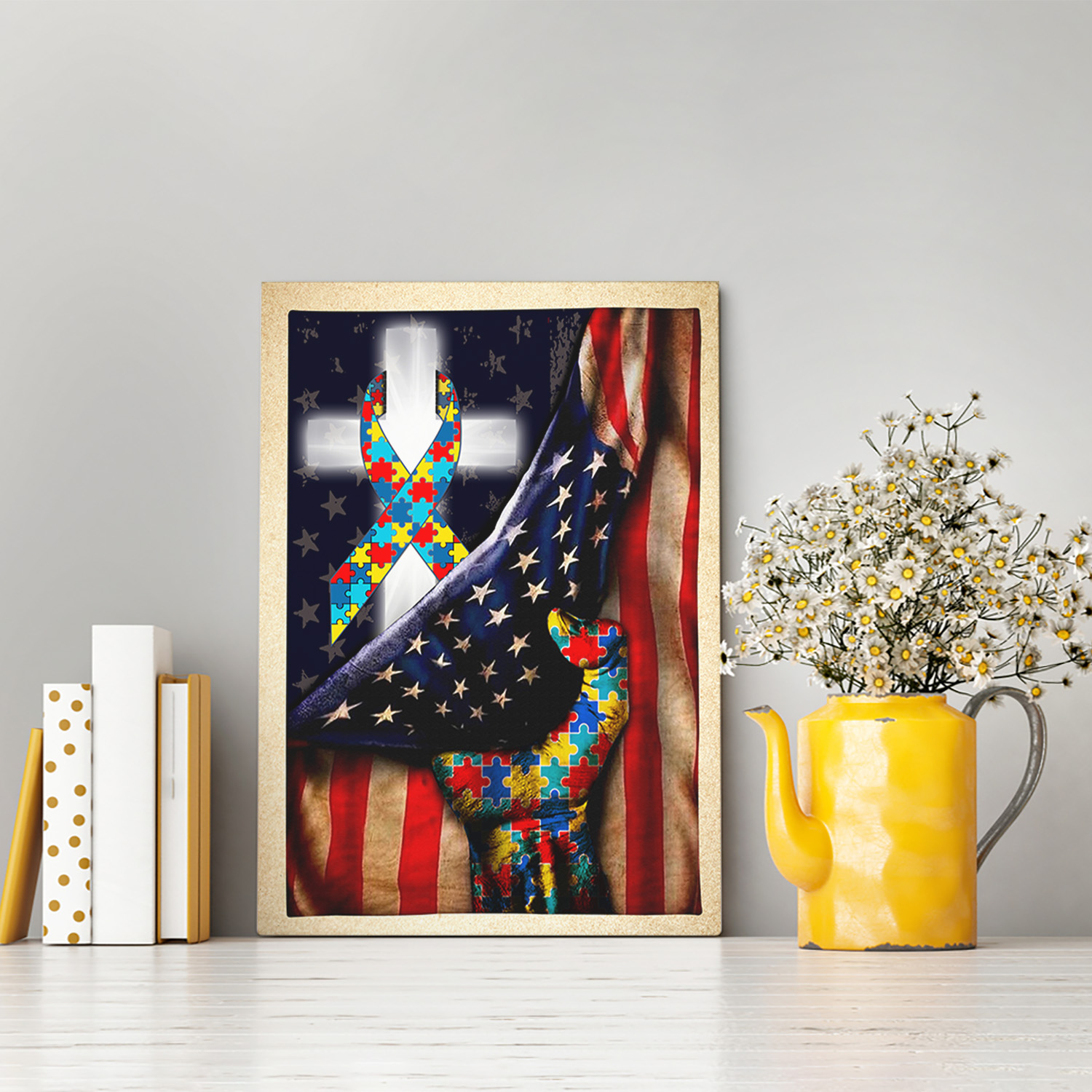 Autism Awareness Cross Poster | Christian Cross With Autism Ribbon Us ...