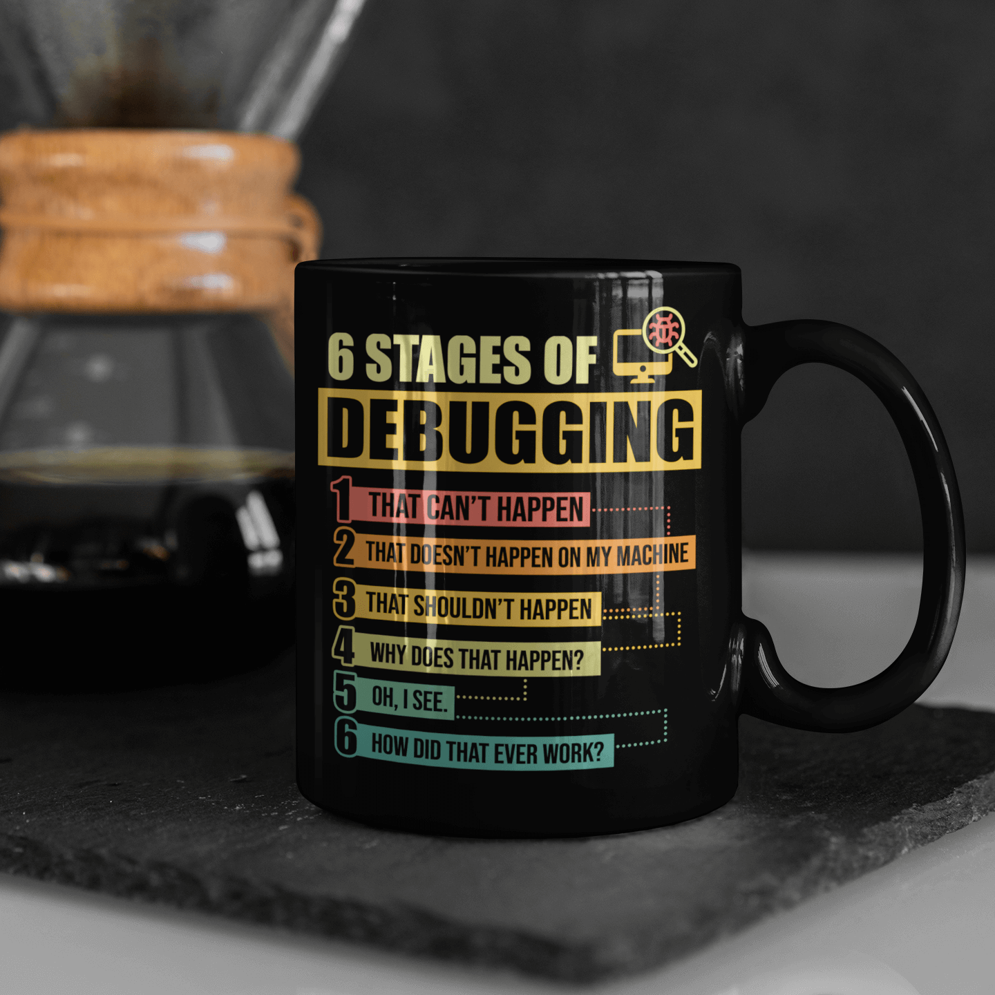 6 Stages Of Debugging Mug Computer Programmer T Dad Programmer Mug Cubebik