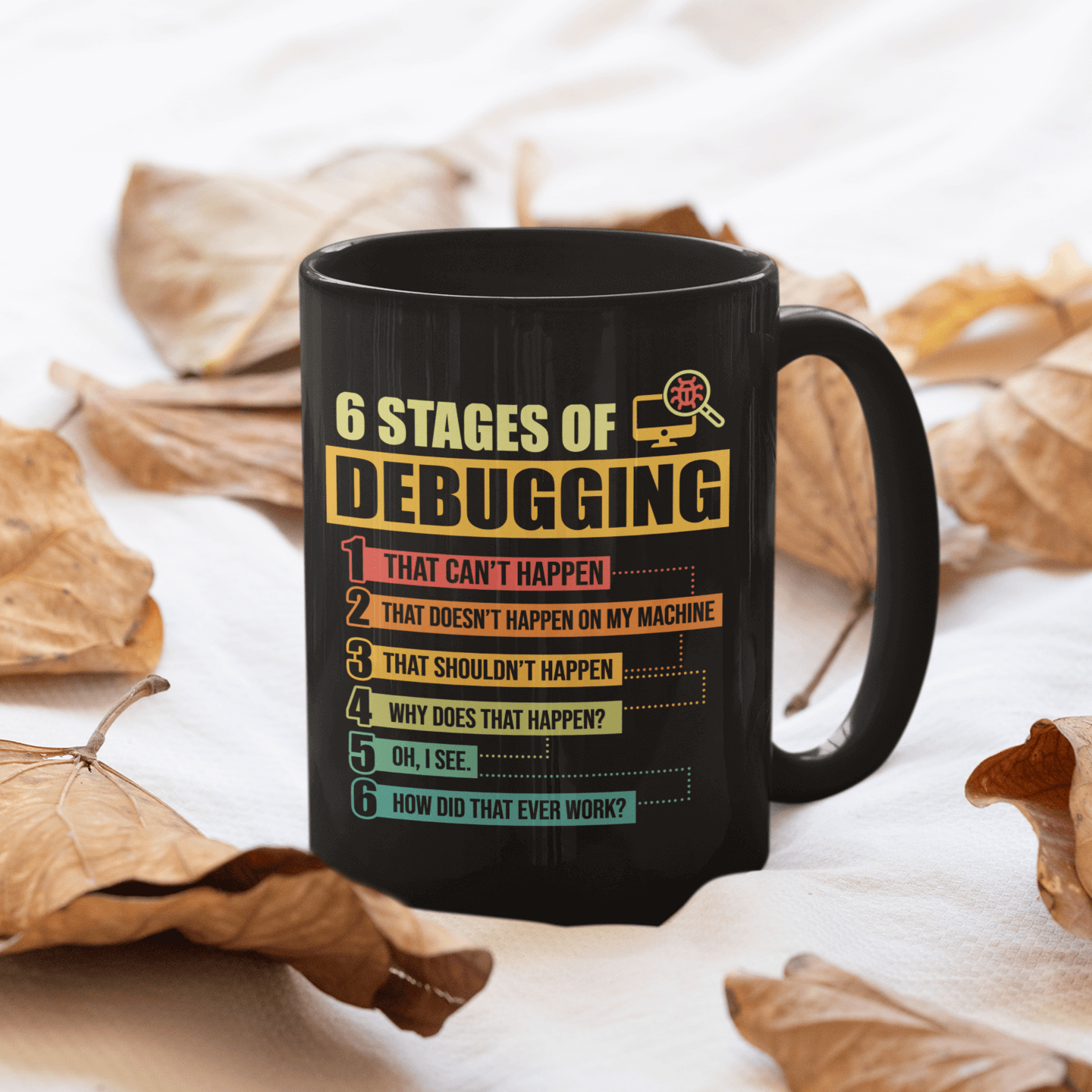 6 Stages Of Debugging Mug Computer Programmer T Dad Programmer Mug