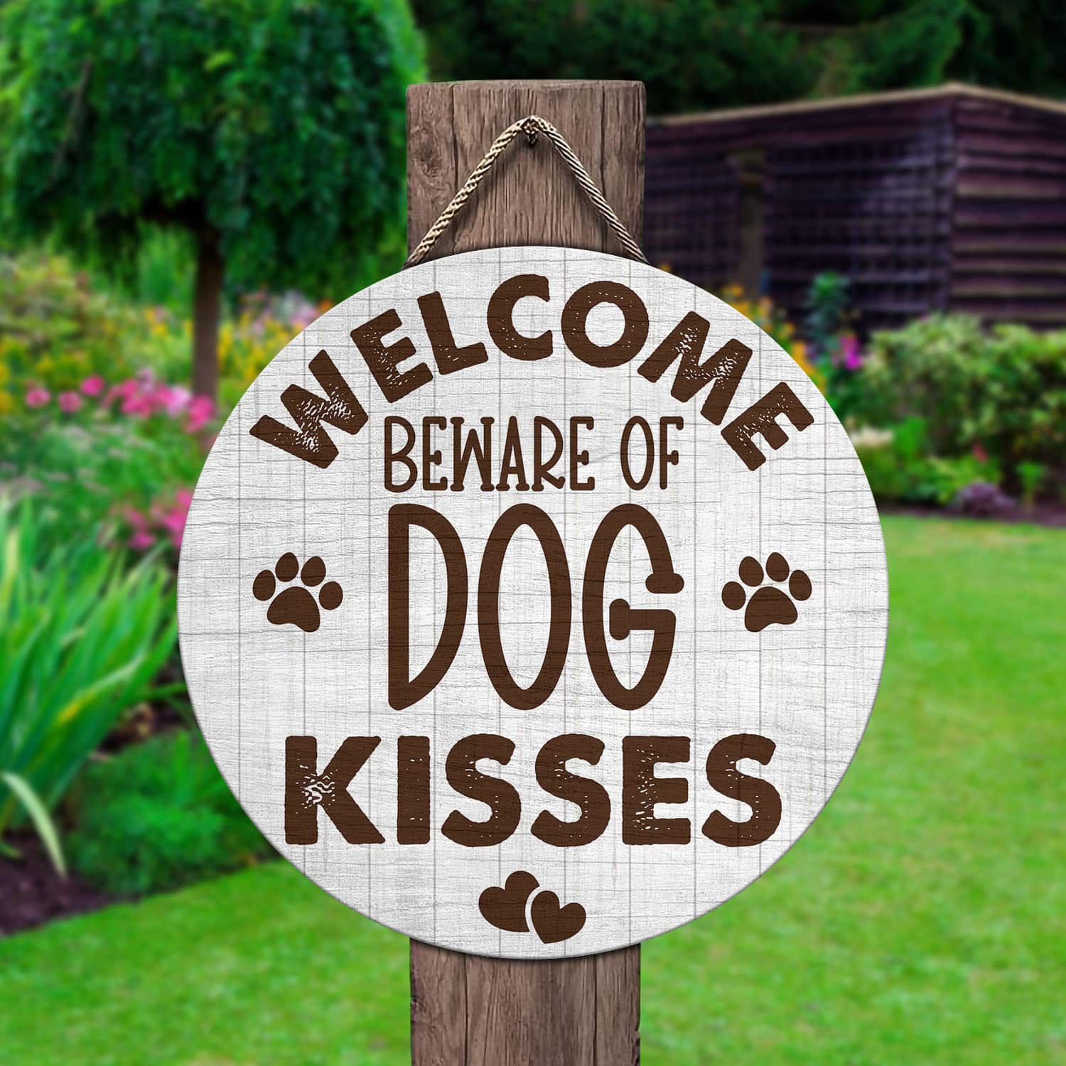 Welcome Beware Of Dog Kisses Wooden Door Sign - Front Porch Sign ...