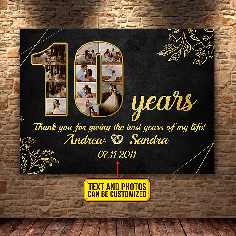 Personalized 10 Years Together Anniversary Framed Canvas - Custom Photo ...