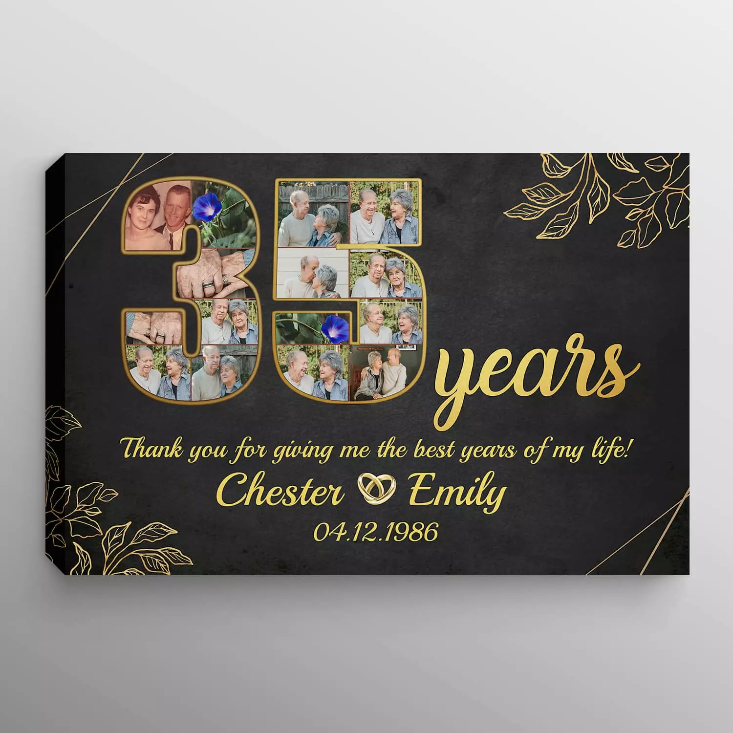 Personalized 35 Years Together Anniversary Framed Canvas - Custom Photo ...