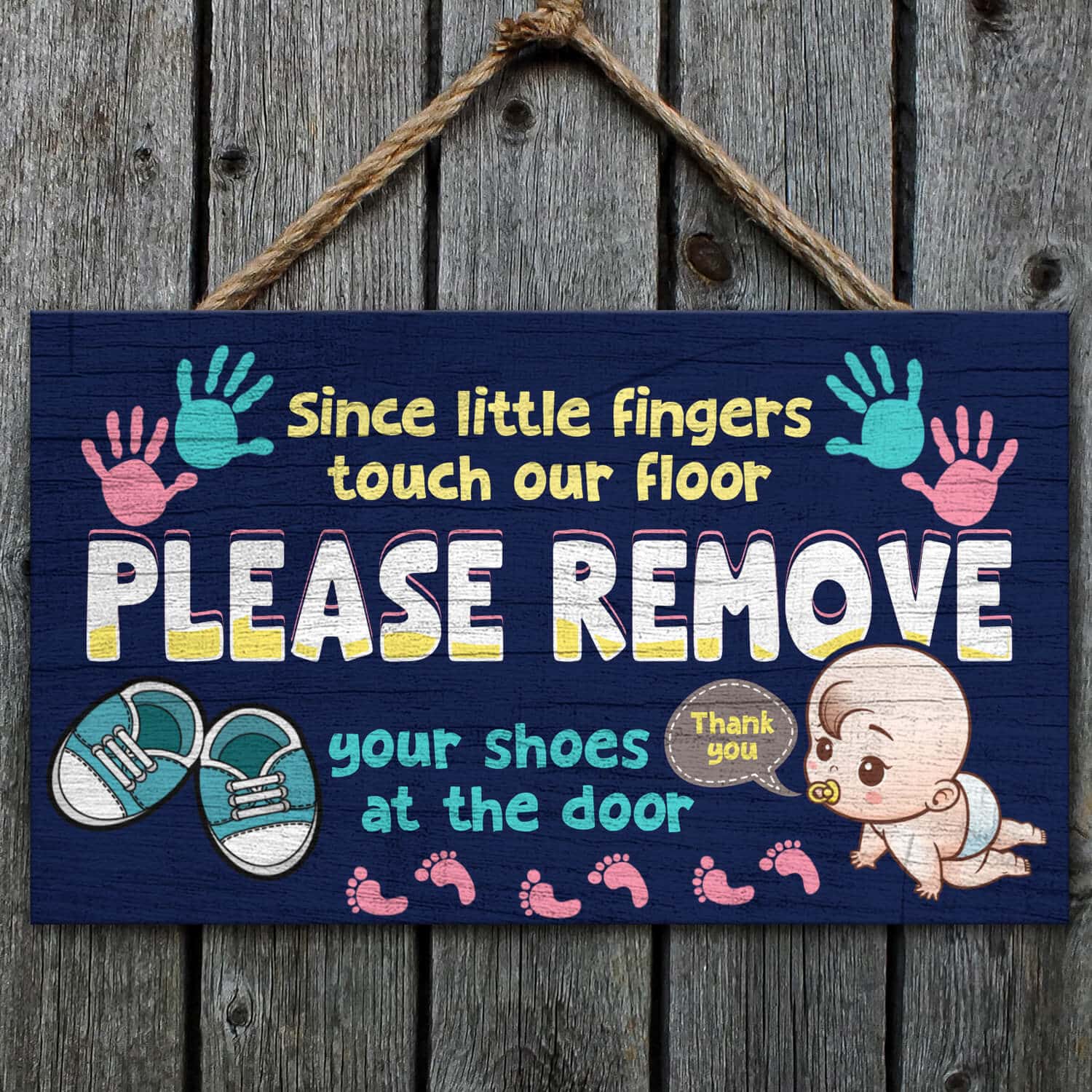 Little Fingers Touch Floor Please Remove Your Shoes Rectangle Wooden ...