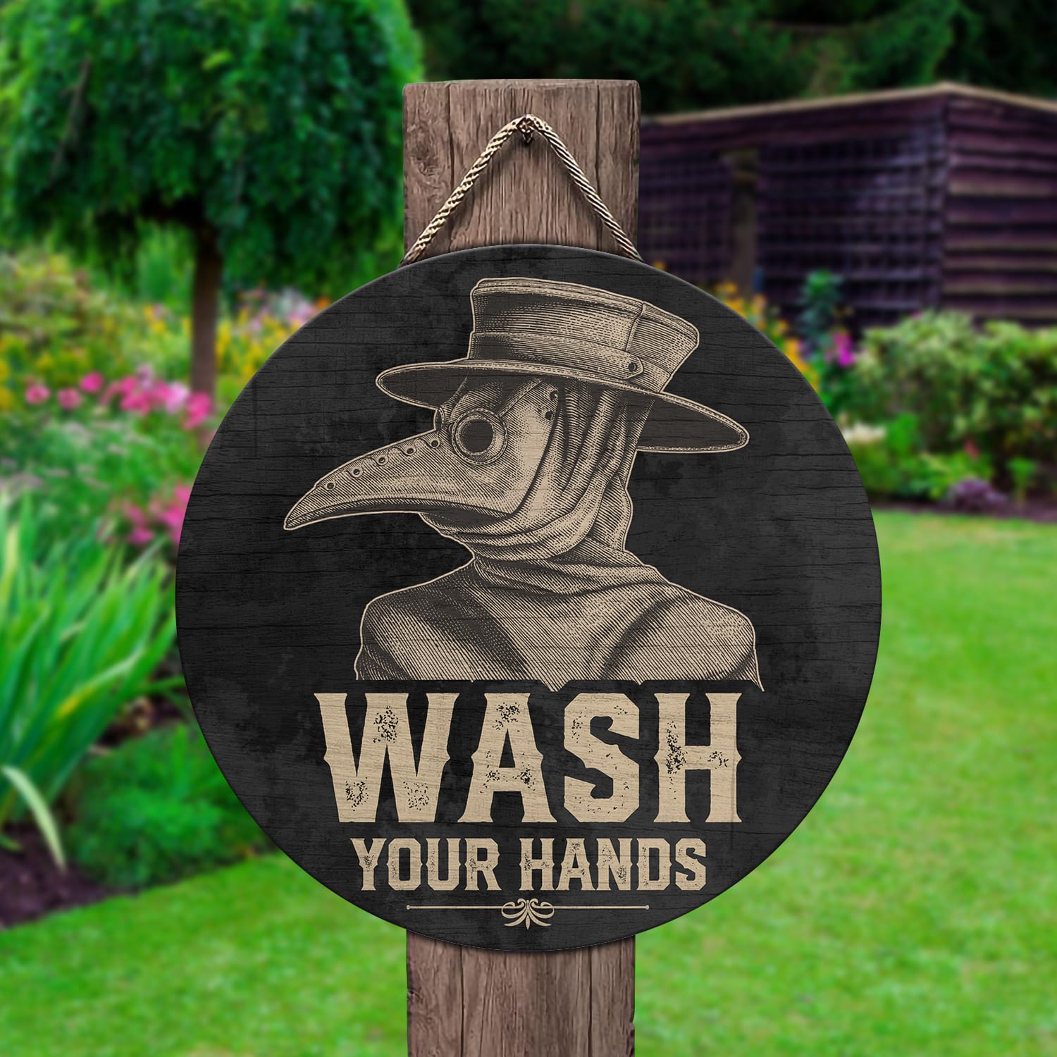 Vintage Plague Doctor Wash You Hands Funny Bathroom Wooden Door Sign ...