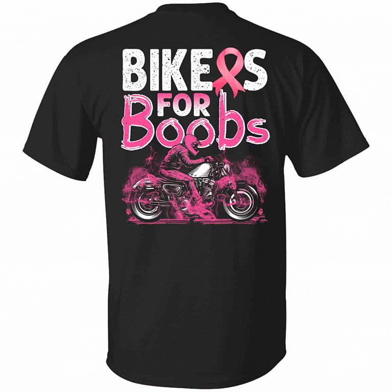 Bikers For Boobs Breast Cancer Motorcycle Print On Back T-Shirt Only ...