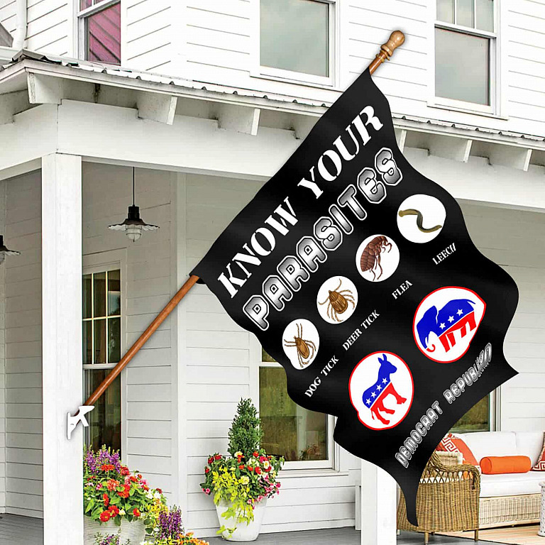 Funny Sarcastic Know Your Parasites Flag - Libertarian Political Garden ...