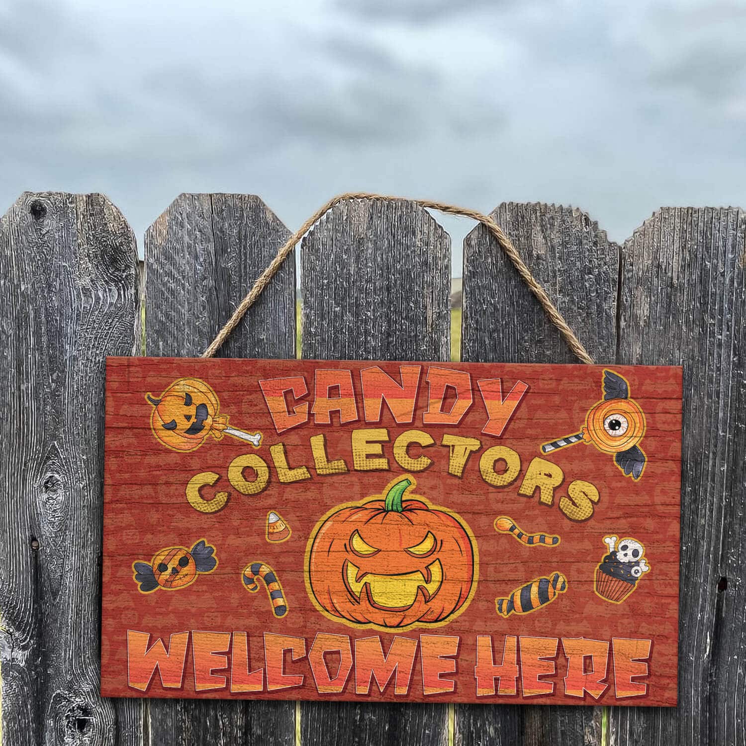 Candy Collectors Welcome Here Rectangle Wooden Door Sign - Halloween ...