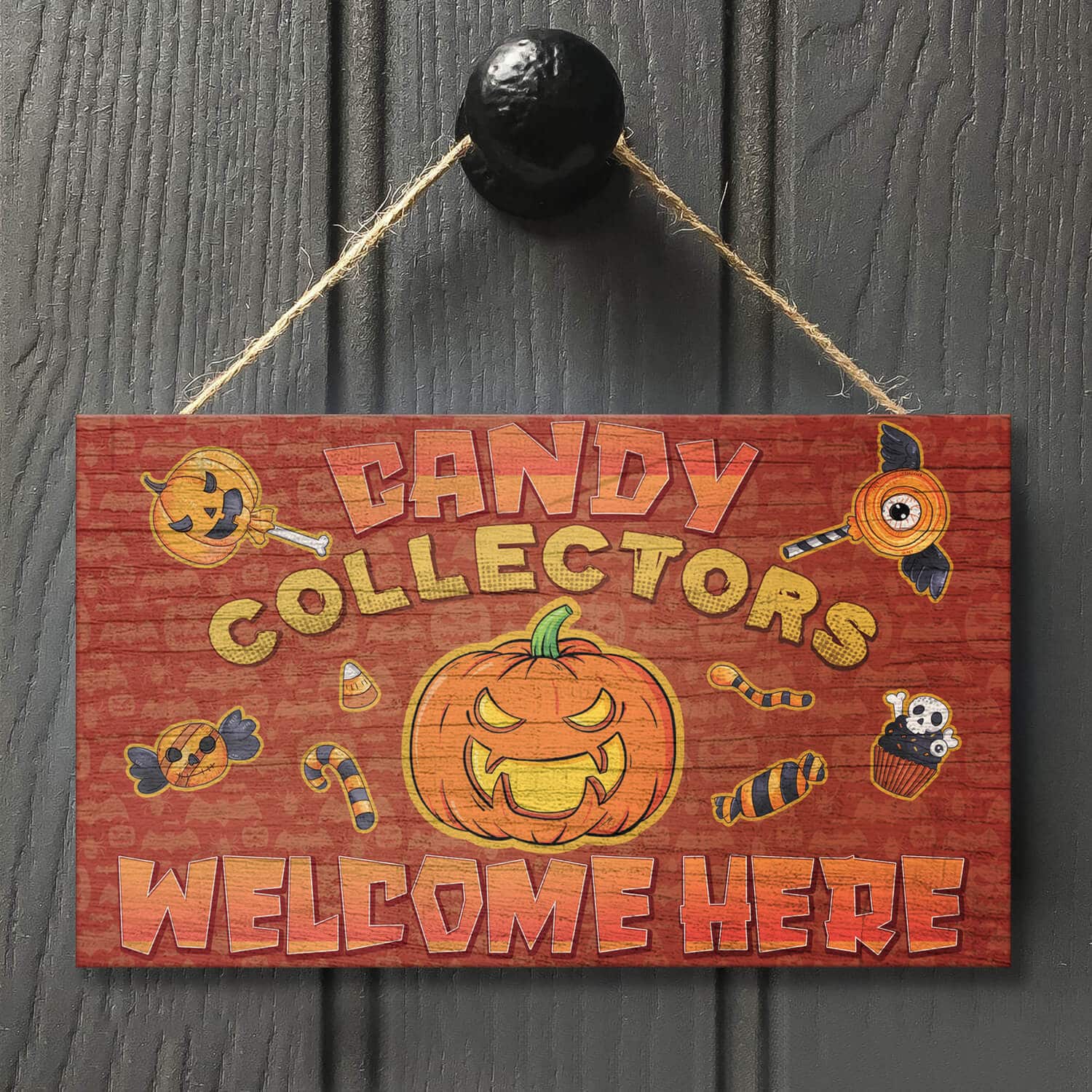 Candy Collectors Welcome Here Rectangle Wooden Door Sign - Halloween ...