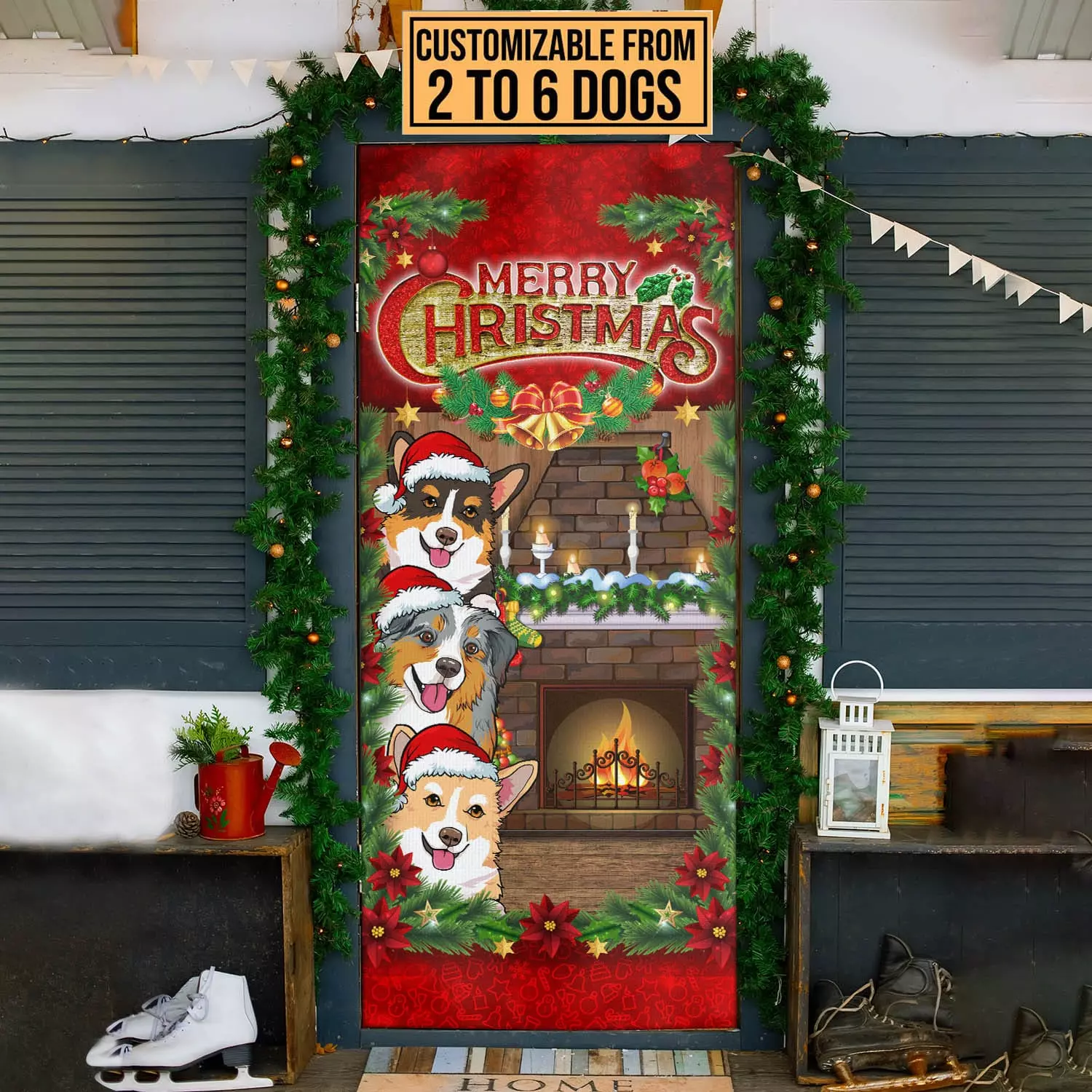 Personalized Dogs Christmas Decorative Door Cover - Custom Holiday ...
