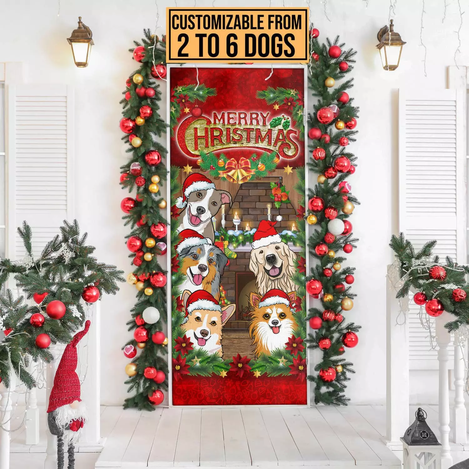 Personalized Dogs Christmas Decorative Door Cover - Custom Holiday ...