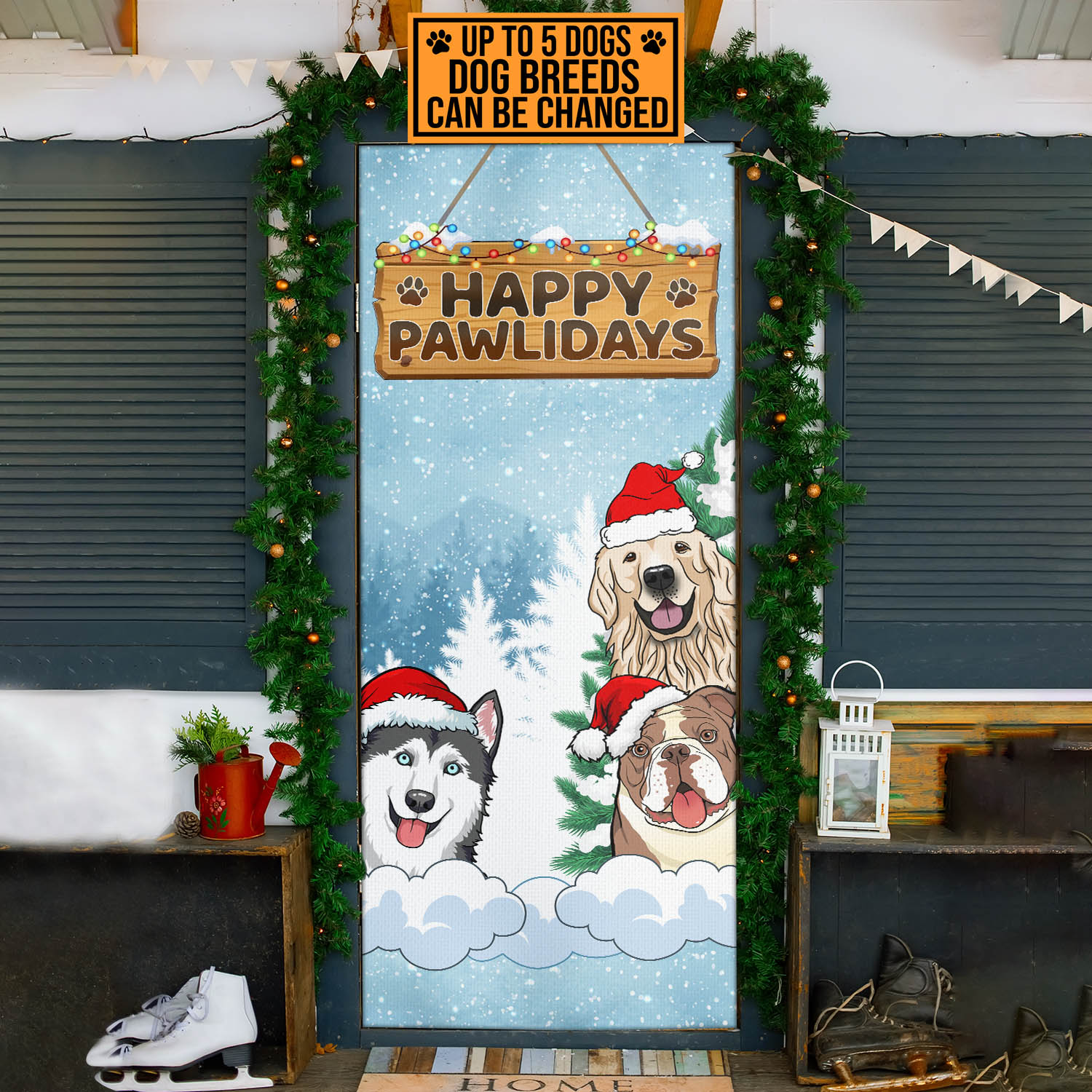 Happy Pawlidays Personalized Dog Breeds Door Cover - Custom Christmas ...