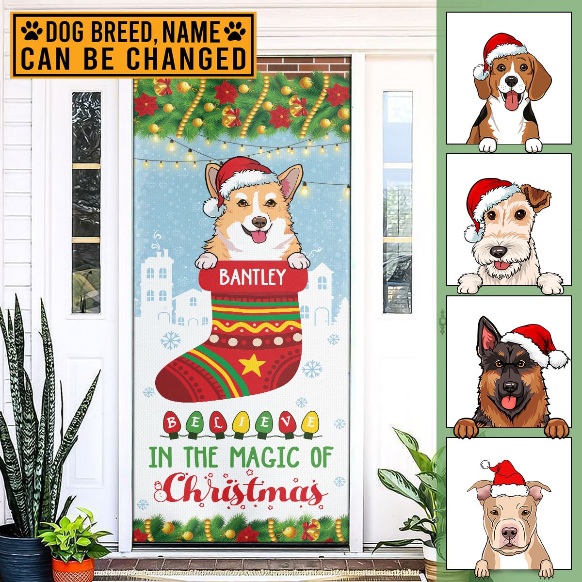 Personalized Dog Breeds Believe In The Magic Of Christmas Front Door ...