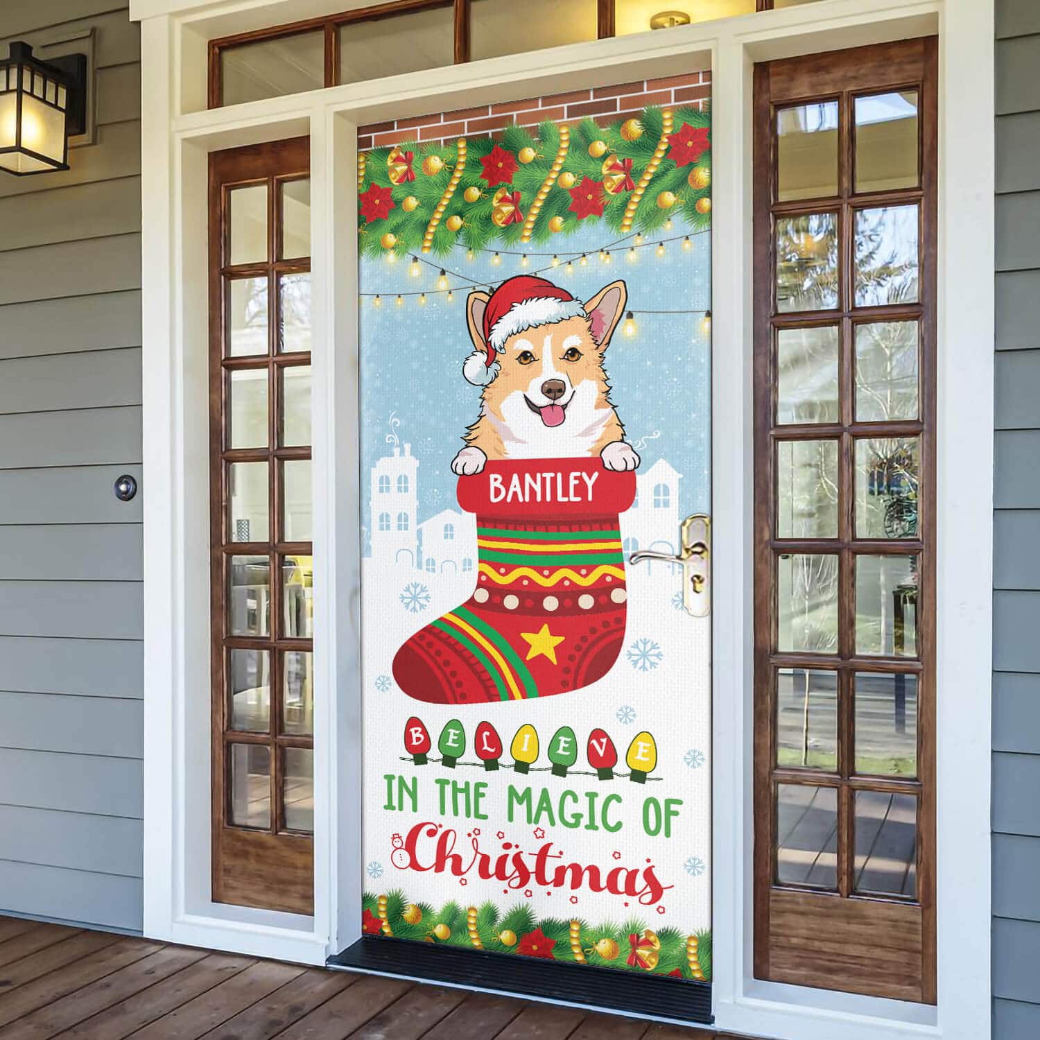 Personalized Dog Breeds Believe In The Magic Of Christmas Front Door ...