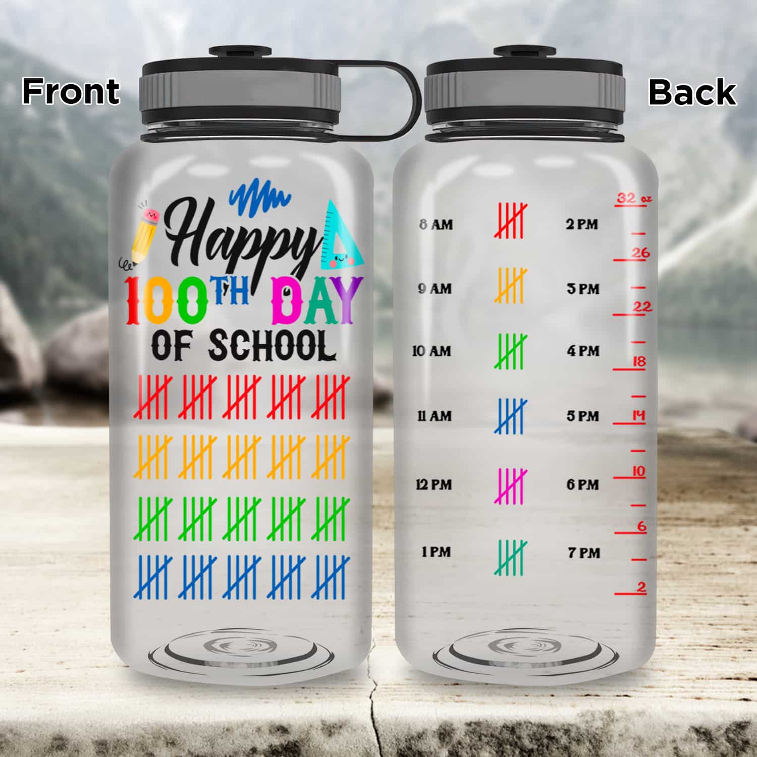 Happy 100th Day of School Water Bottle - 100 Days of School Travel ...