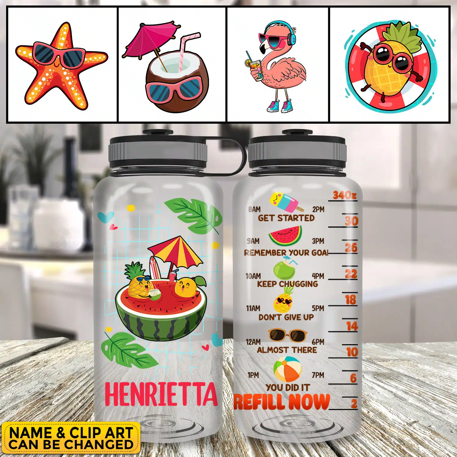 Beach Fun Personalized Name Summer Cute Funny Art Water Tracker Bottle ...